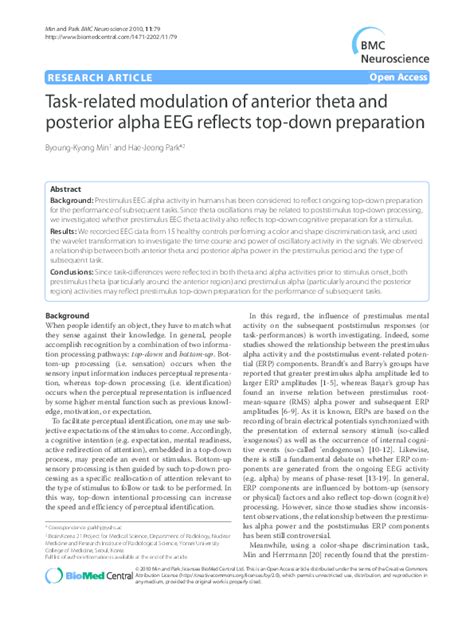 Pdf Task Related Modulation Of Anterior Theta And Posterior Alpha Eeg Reflects Top Down