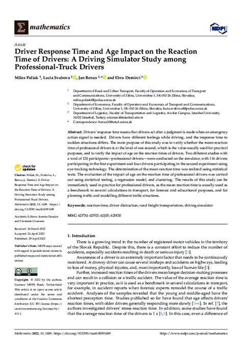 Pdf Driver Response Time And Age Impact On The Reaction Time Of