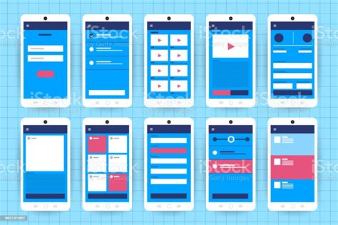 Ux Ui 순서도입니다 모바일 응용 프로그램 모형 개념 평면 디자인입니다 벡터 일러스트 레이 션 개념에 대한 스톡 벡터 아트 및 기타 이미지 Istock