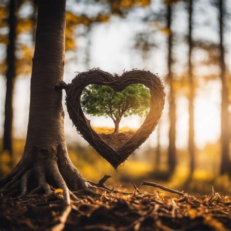 Premium Ai Image Tree With Heartshaped And Grass Responsible