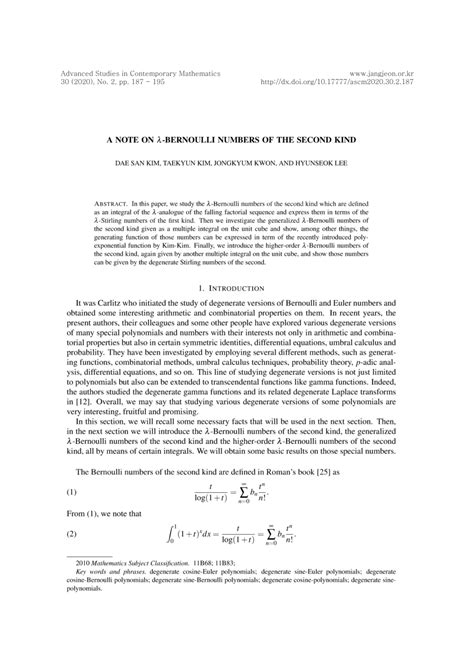 Pdf A Note On Lambda Bernoulli Numbers Of The Second Kind