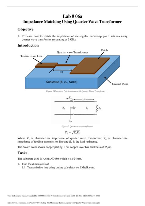 Lab 06aimpedance Matching Using Quarter Wave Transformer