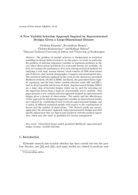 pdf a new variable selection approach inspired by supersaturated