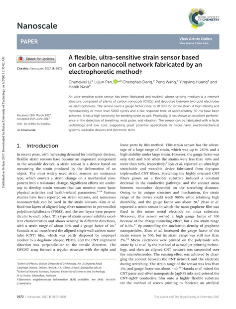 Pdf A Flexible Ultra Sensitive Strain Sensor Based On Carbon