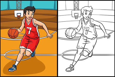 농구 색칠 페이지 컬러 일러스트 프리미엄 벡터