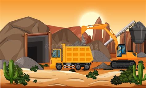 Coal Mining Extraction Industry Concept Miner Character Loading Coal In Truck Stock Vector
