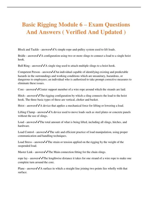 Basic Rigging Module 6 Exam Questions And Answers Verified And