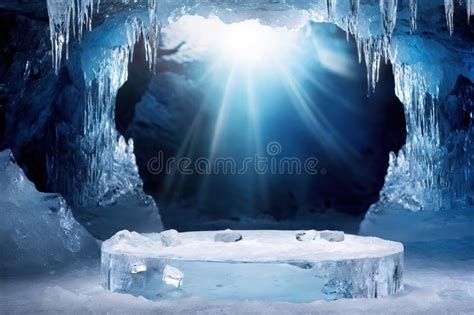 Ice Podium On The Ice Mountain Cave For Product Display Advertising Mockup Studio Advertising