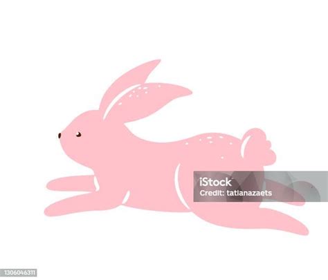 토끼 벡터 일러스트레이션 흰색 배경에 고립 된 분홍색 질감 토끼 플랫 만화 스칸디나비아 스타일의 귀여운 프린트 디자인 캐릭터 부활절 토끼에 대한 스톡 벡터 아트 및 기타