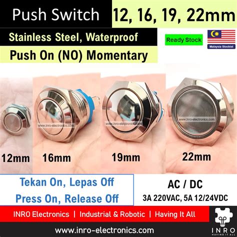 AC DC Waterproof Push Button Suis Pembuka Mm Mm Mm Mm AC DC Metal Push Switch