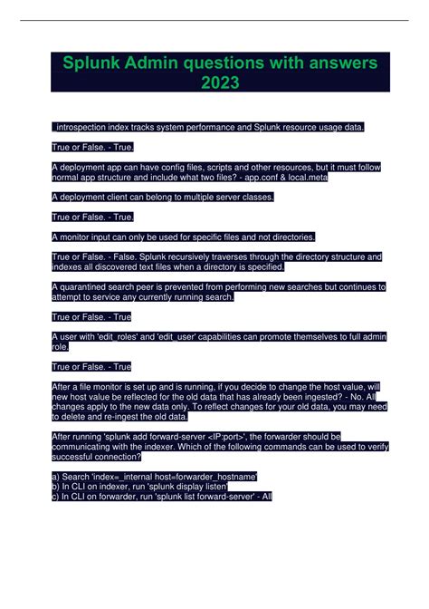 Splunk Admin Questions With Answers 2023 Splunk Admin Stuvia Us