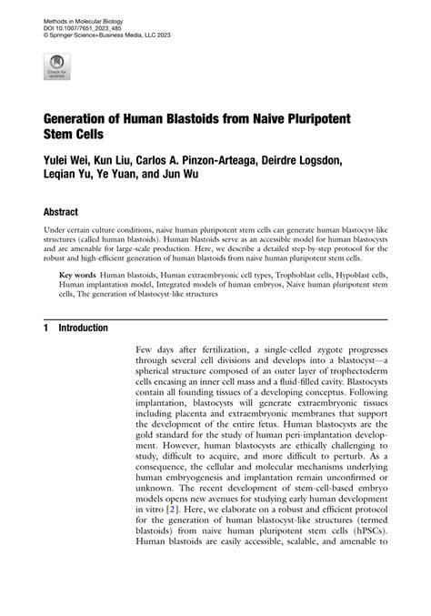 Pdf Generation Of Human Blastoids From Naive Pluripotent Stem Cells
