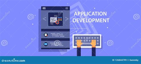 Mobile Application Development Coding Programming Concept Flat Design Vector Banner Stock