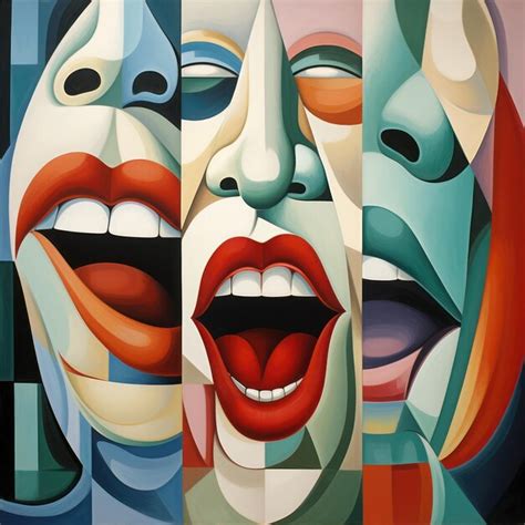Choir Of Colorful Abstract Faces Collage Cubism Premium Ai Generated