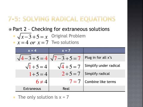 PPT Unit Radical Functions 7 5 Solving Radical Equations PowerPoint Presentation ID 4882295