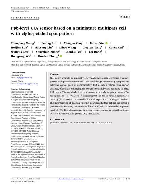 Ppb‐level Co2 Sensor Based On A Miniature Multipass Cell With Eight