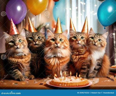 Photo Of A Group Cats On A Birthday Party Stock Illustration