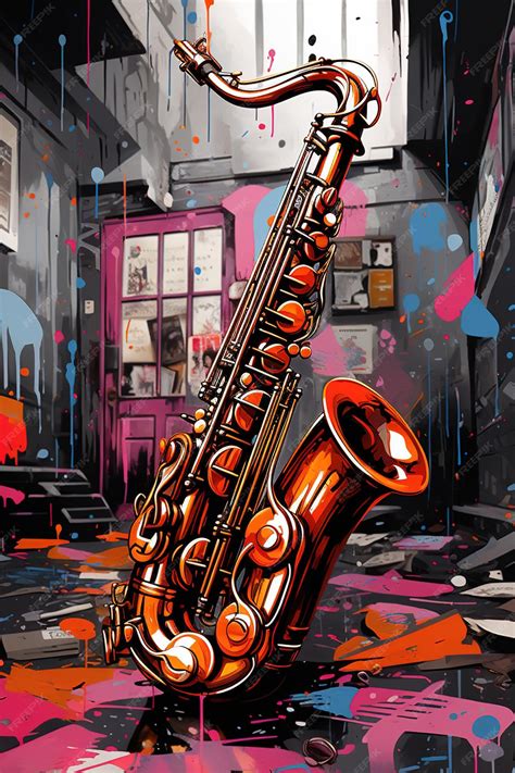 Premium Ai Image Generative Ai Jazz Music Street Art With Saxophone