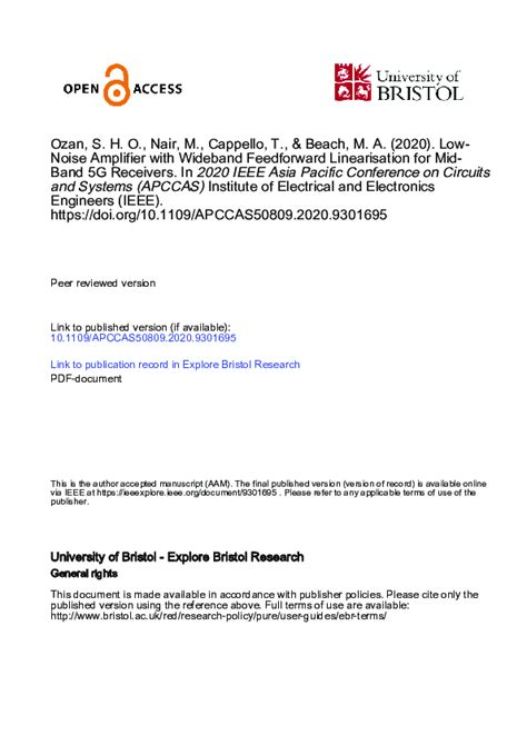 Pdf Low Noise Amplifier With Wideband Feedforward Linearisation For Mid Band 5g Receivers