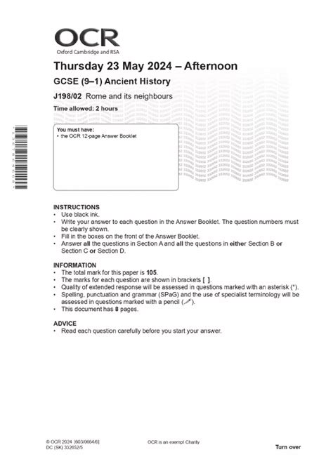 Ocr Gcse 9 1 Ancient History J198 02 Rome And Its Neighbours May 2024