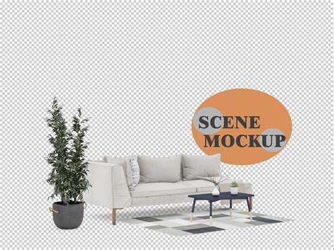 Maquete de cena d render decorada móveis PSD Premium