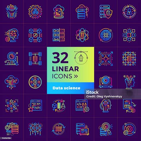Linear Icon Set Of Data Science Technology And Machine Learning Process