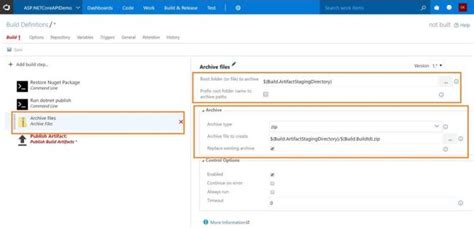 continuous integration of asp core api application in vsts
