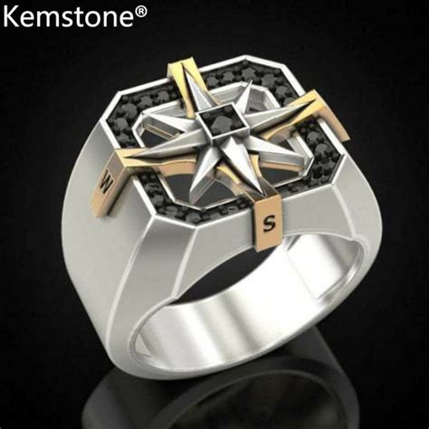 Kemstone Fashion Silver Gold Color Square Compass Ring For Men Lazada Ph