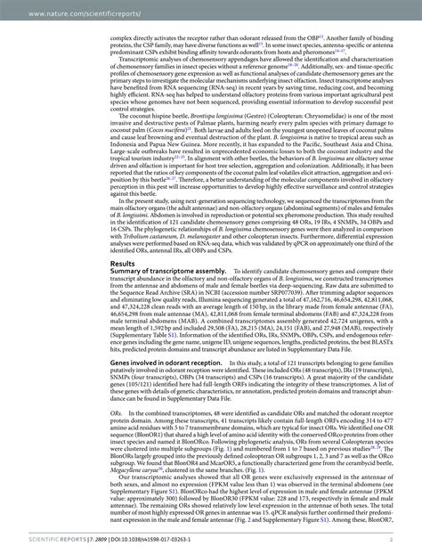 Solution Antennal And Abdominal Transcriptomes Reveal Chemosensory Gene Families In The Coconut