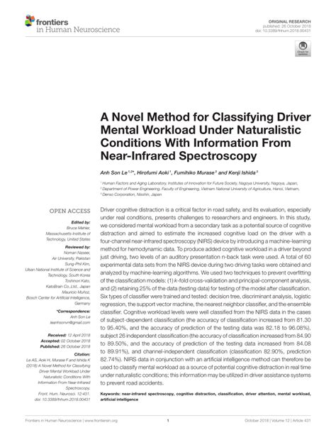 Pdf A Novel Method For Classifying Driver Mental Workload Under