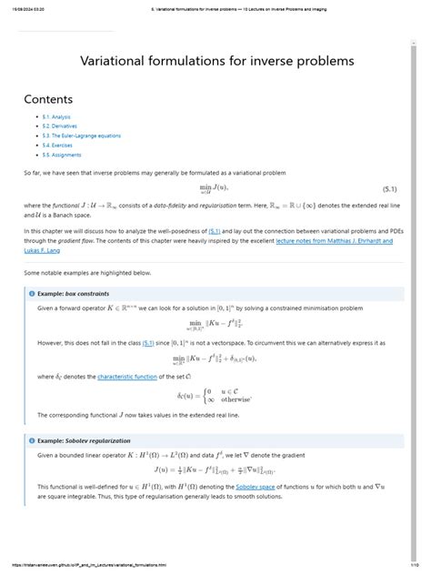 Variational Formulations For Inverse Problems 10 Lectures On Inverse
