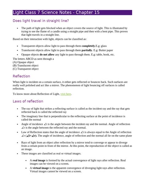 Class 7 Science Chapter 15 Light Pdf Mirror Reflection Physics