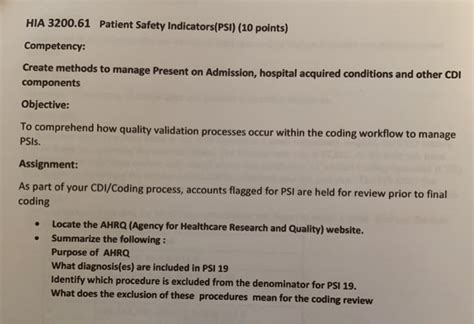 Solved Hia 3200 61 Patient Safety Indicators Psi 10