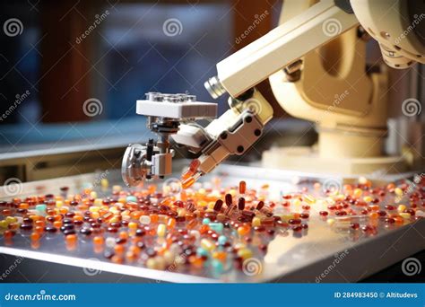 high precision robotic arm sorting pills stock illustration