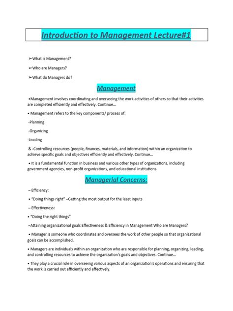Introduction To Management Lecture1 Pdf Team Building Goal