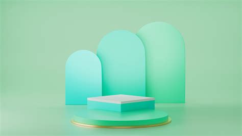 3d 렌더링 원시 적 모양 추상적 인 기하학적 배경 원통 연단 현대 최소한의 모형 빈 템플릿 녹색 금색 금속 그리드 빈 쇼케이스