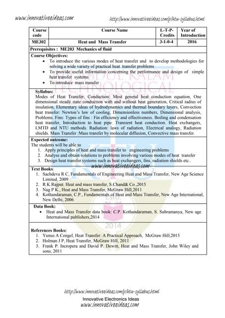 Ktu Syllabus Me302 Heat And Mass Transfer Pdf Physics Science