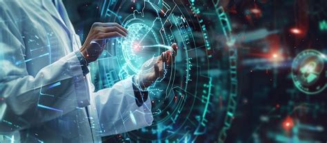 Scientist Interacting With Holographic Interface Premium Ai Generated