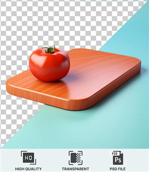 Premium Psd Psd A Red Tomato Sits On A Wooden Cutting Board With A Green Stem Placed On A Blue