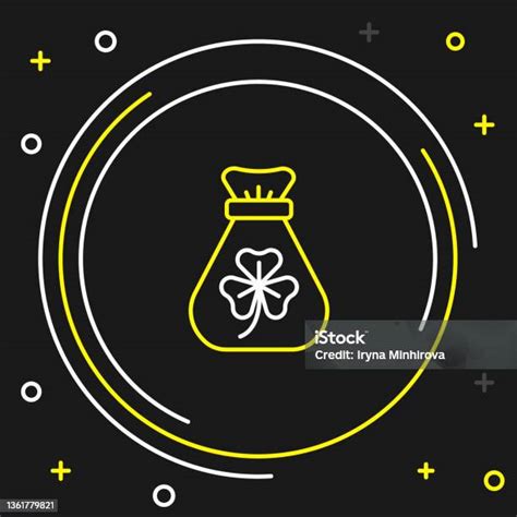 블랙 백에 고립 된 클로버 트레포일 리프 아이콘 라인 머니 백 해피 세인트 패트릭의 날 아일랜드 공휴일 다채로운 개요 개념 벡터 3에 대한 스톡 벡터 아트 및 기타 이미지