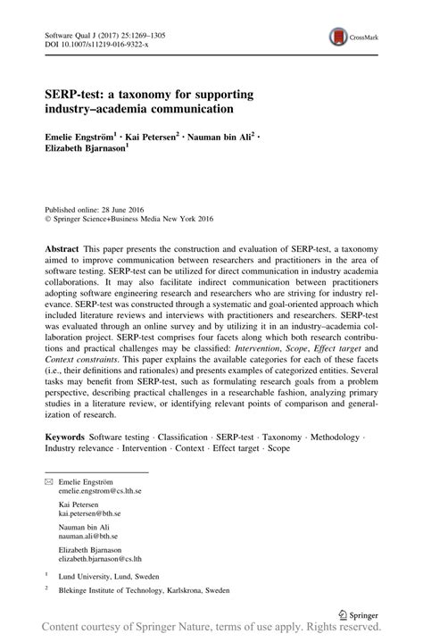 serp test a taxonomy for supporting industry academia communication