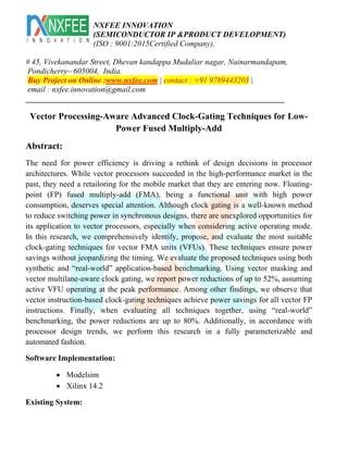 Vector Processing Aware Advanced Clock Gating Techniques For Low Power Fused Multiply Add PDF