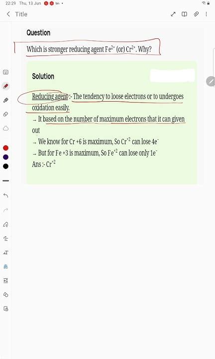 Which Is A Stronger Reducing Agent Cr2 Or Fe2 And Why Youtube