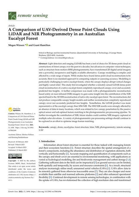 PDF A Comparison Of UAV Derived Dense Point Clouds Using LiDAR And NIR Photogrammetry In An