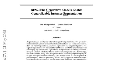 Gen2seg Generative Models Enable Generalizable Instance Segmentation