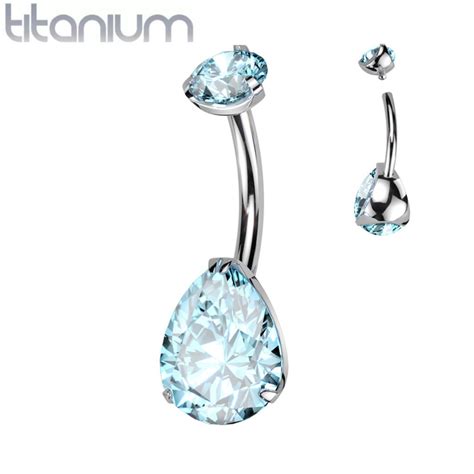 Титанова сережка банан для пірсингу пупка Spikes T23n12 Q з фіанітом у формі краплі Блакитний