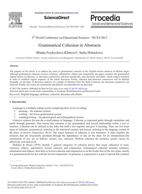 Pdf Grammatical Cohesion In Abstracts