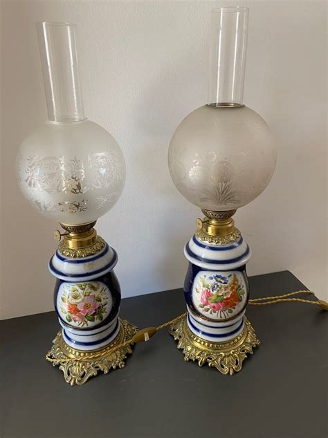 Proantic Paire De Lampes À PÉtrole Du Xix SiÈcle En Faence