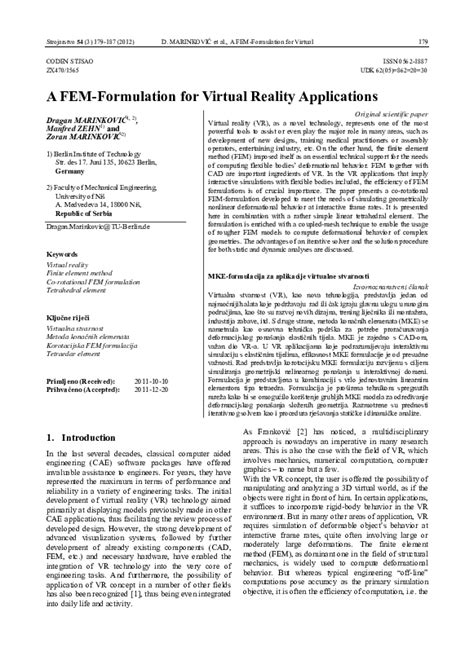 Pdf A Fem Formulation For Virtual Reality Applications Dragan