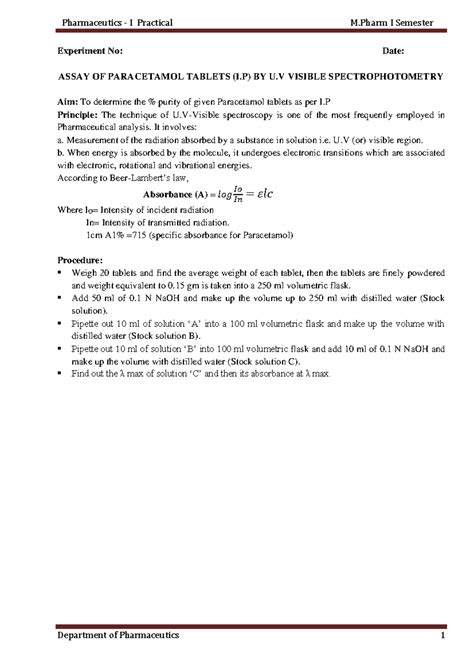 648800625 Pharmaceutics I Practical Record 1st Sem M Pharm Experiment